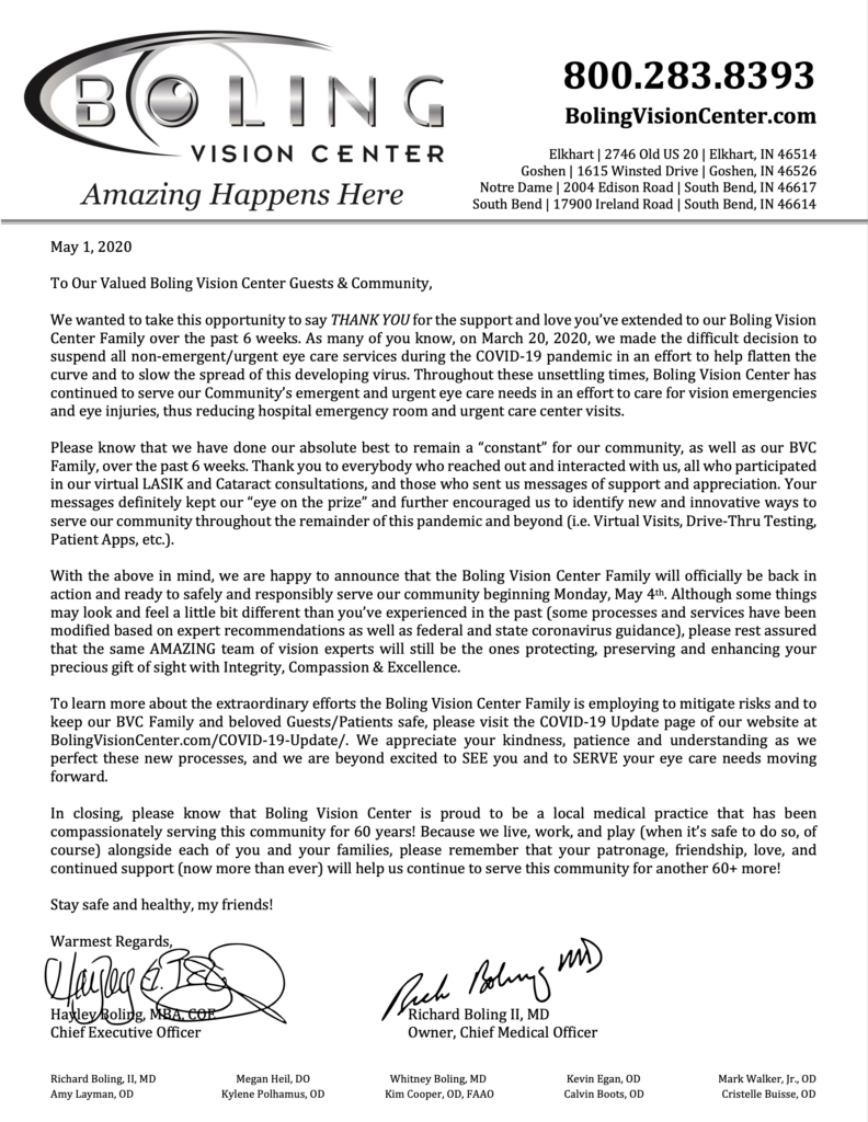 COVID-19 Updates - Boling Vision Center